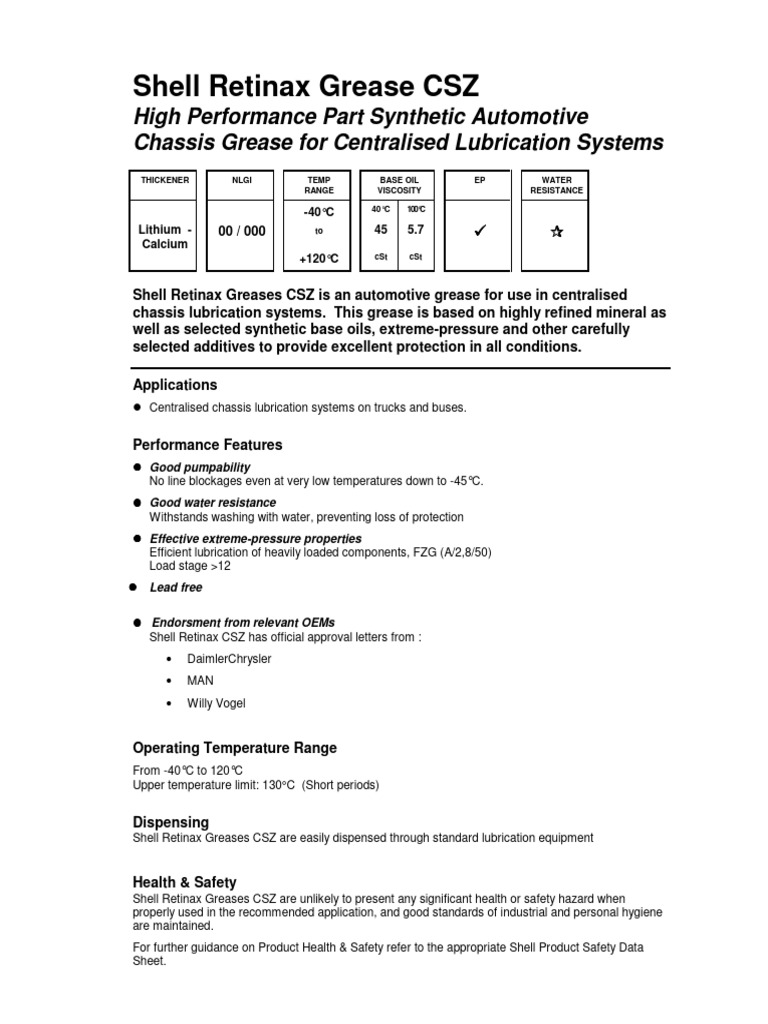 Shell Retinax Grease CSZ Overview | PDF | Lubrication | Materials