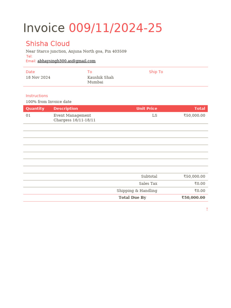 Shisha Cloud Event Management Invoice | PDF