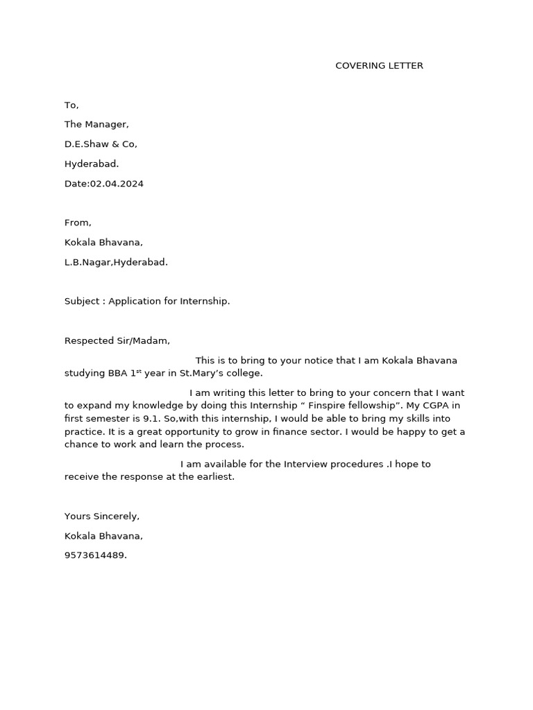 Bhavana Covering Letter. | PDF
