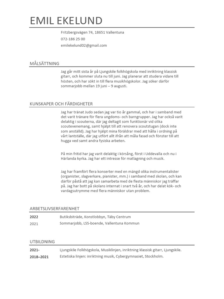 CV Emil Ekelund | PDF