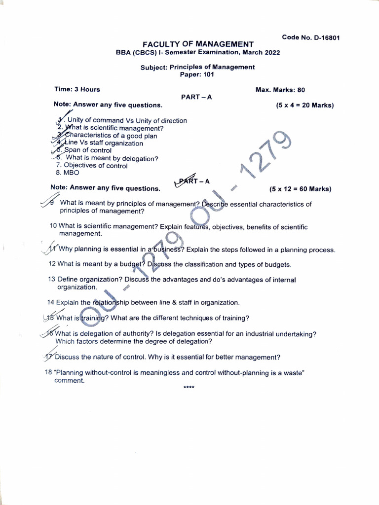Principles of Management Exam Guide | PDF