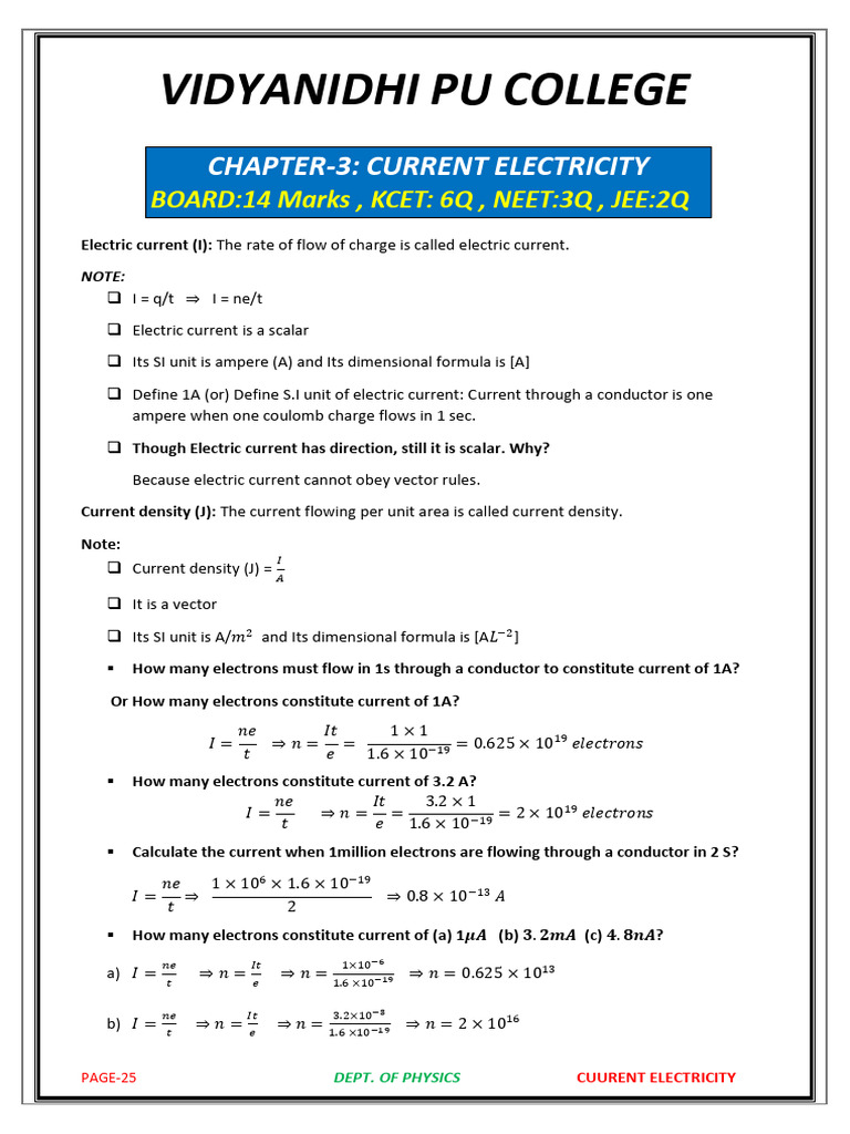 Current Electricity Concepts | PDF | Electrical Resistance And Conductance | Series And Parallel ...
