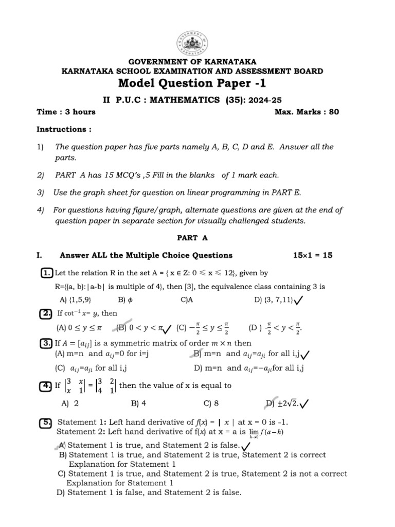 MATHEMATICS MQP 1 Ans | PDF