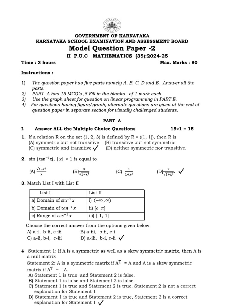 MATHEMATICS MQP 2 Ans | PDF