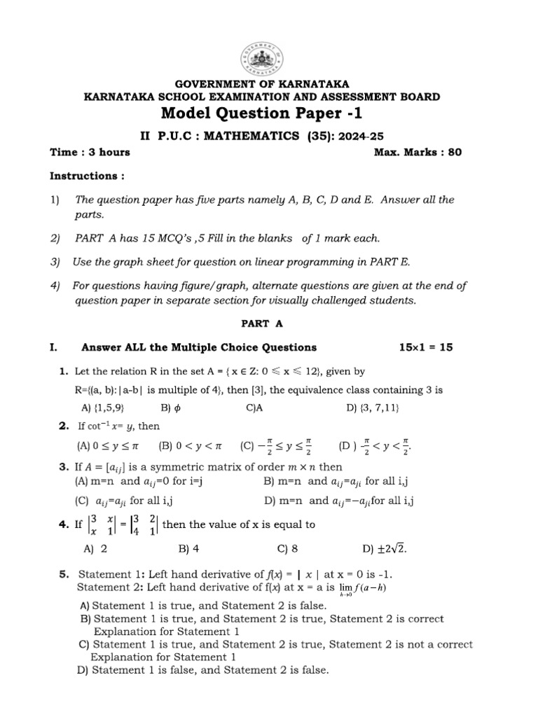 MATHEMATICS MQP 1 | PDF