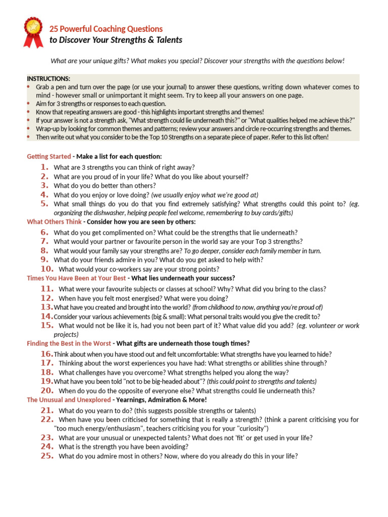 25 Powerful Questions To Identify Strengths | PDF