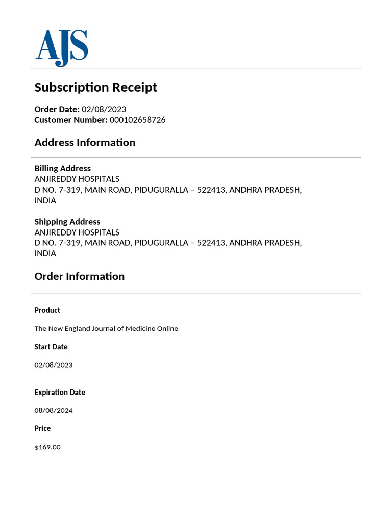 Subscription Receipt | PDF