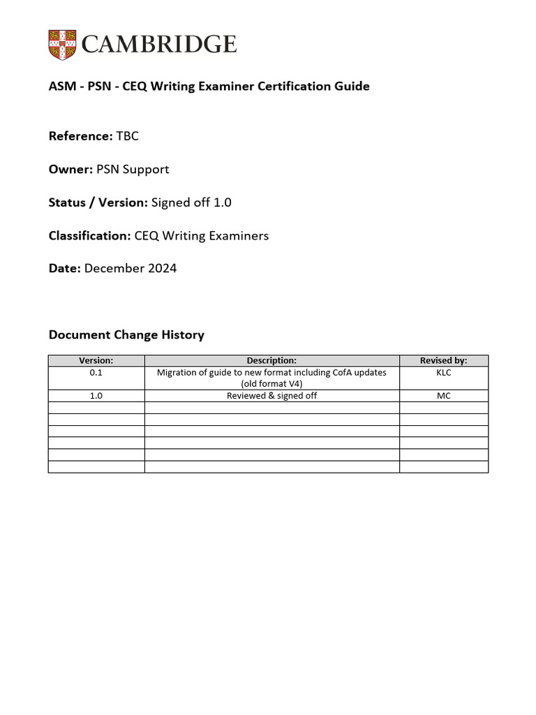 ASM - PSN - CEQ Writing Examiner Certification Guide v1.0 | PDF | Computing | Software