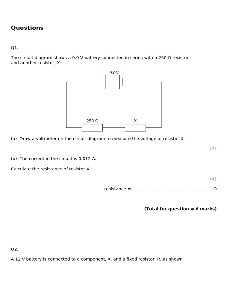 Electricity and Circuit Analysis Questions | PDF | Voltage | Electrical ...