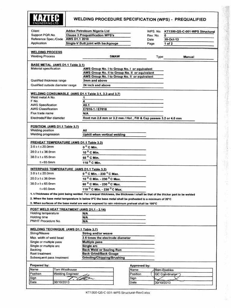 (D) Welding Procedure Specifications (WPS) | PDF
