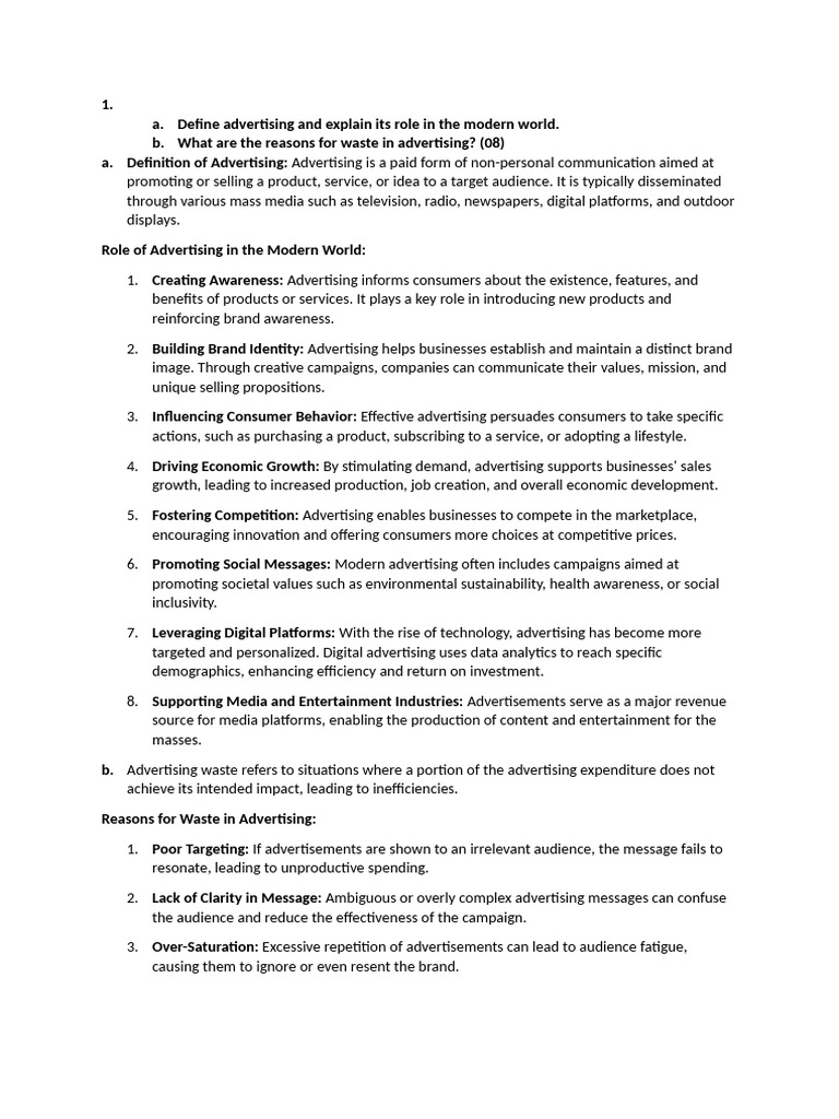 Advertising Answers | PDF | Advertising | Brand