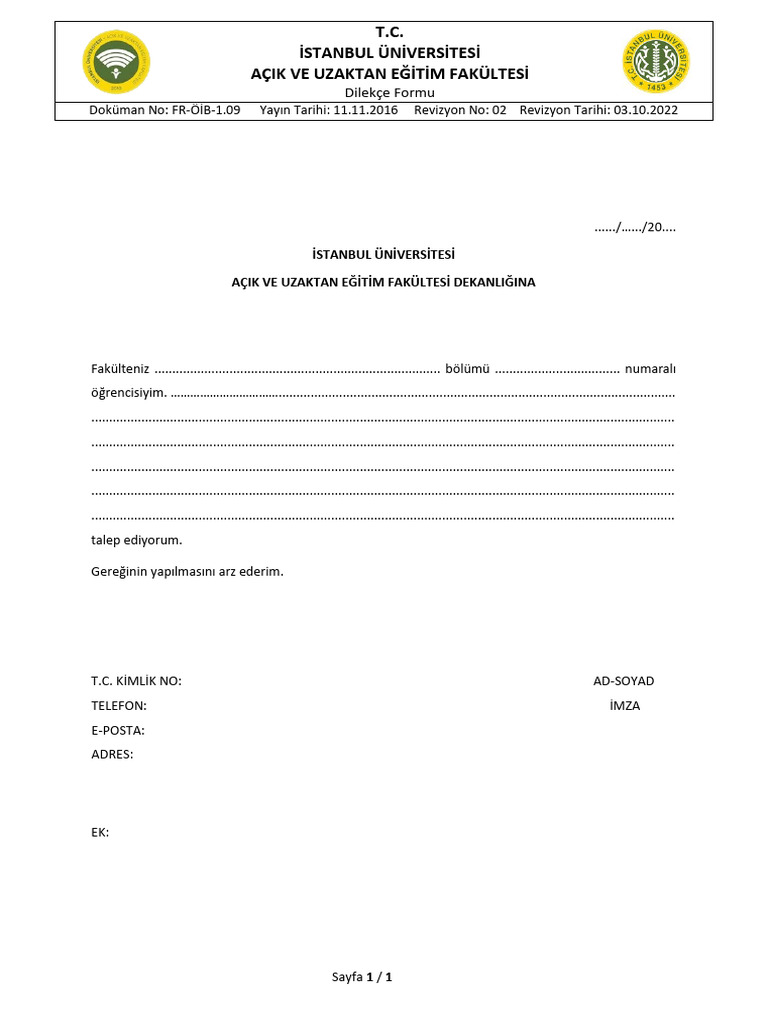 FR Oib 1.09 Dilekce Formu | PDF