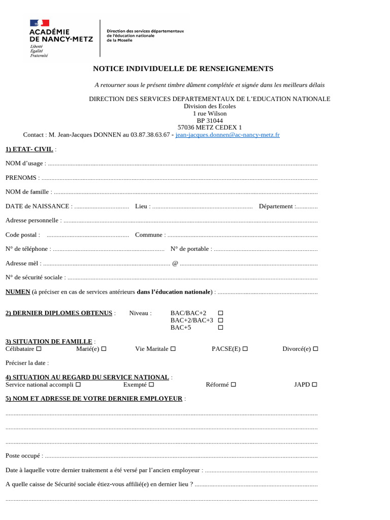 Notice de renseignements personnels éducatifs | PDF