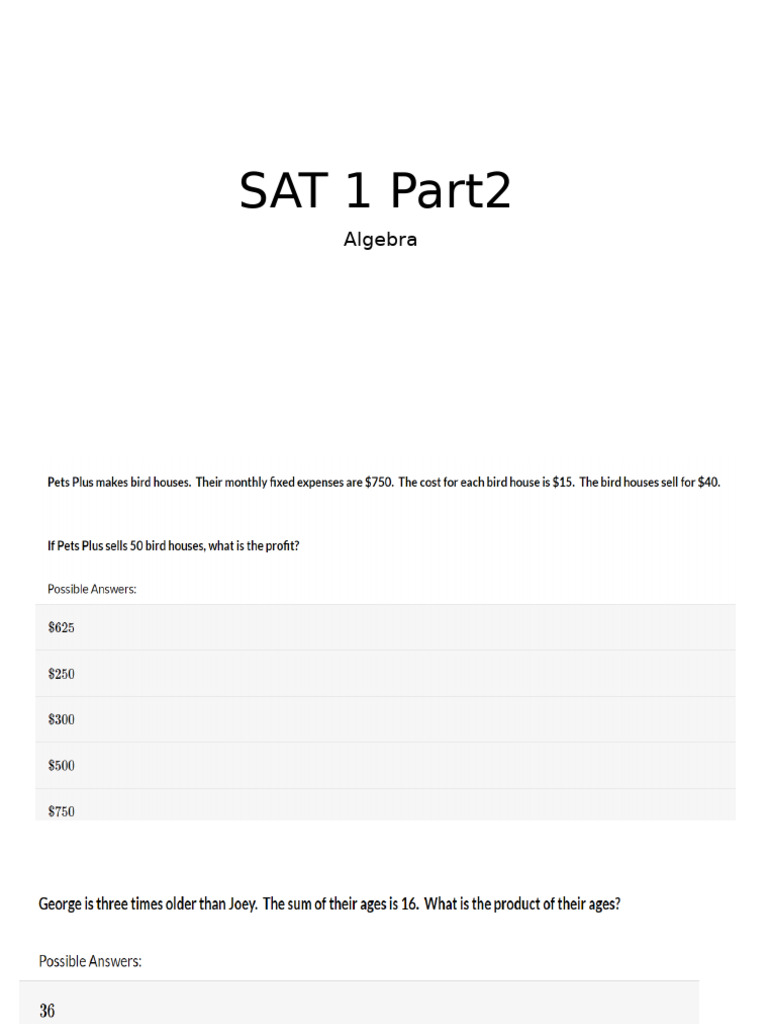 SAT Algebra Practice Questions | PDF