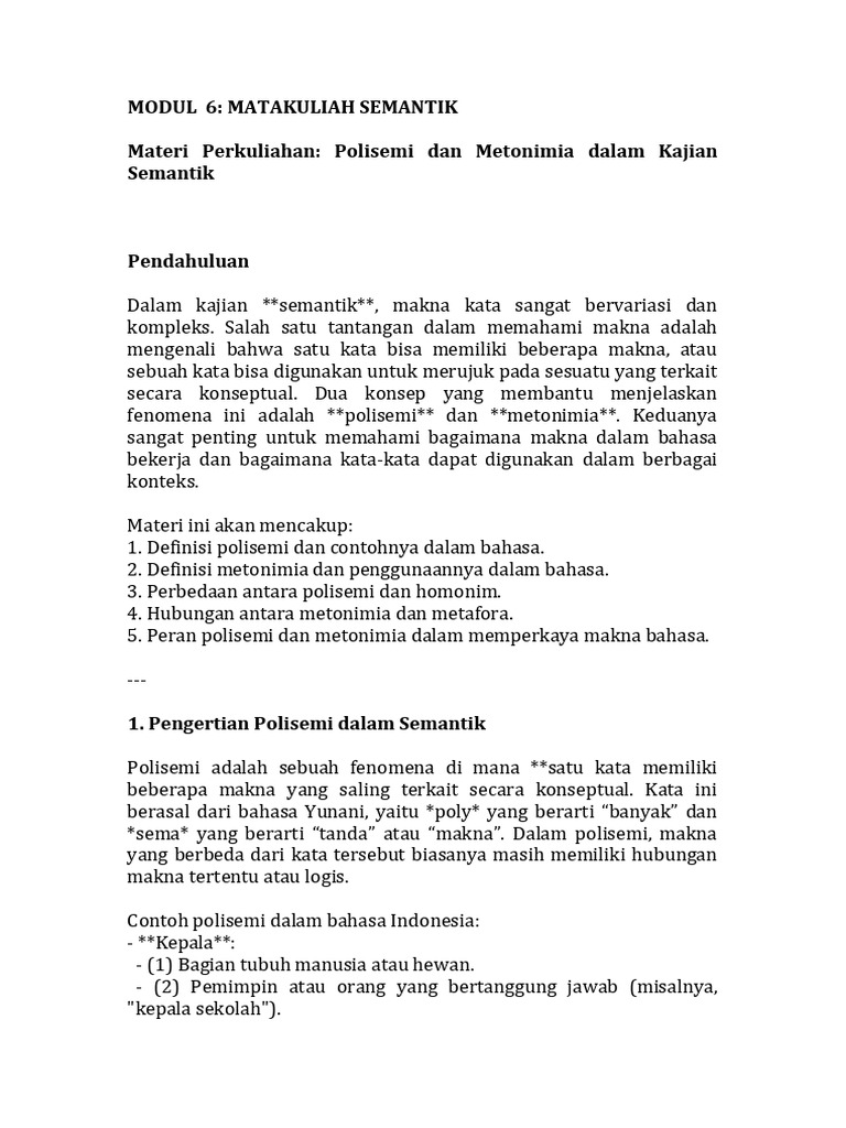MODUL 6 POLISEMI DAN METONIMIA | PDF