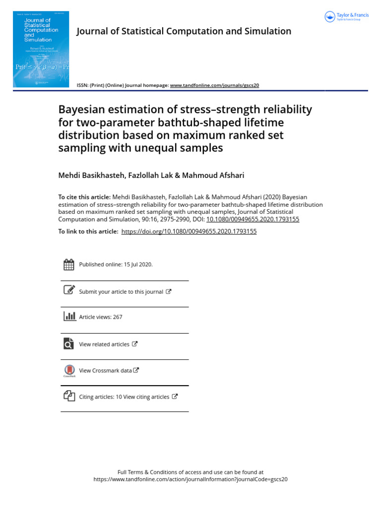 Bayesian Estimation of Stress Strength Reliability For Two-Parameter Bathtub-Shaped Lifetime ...