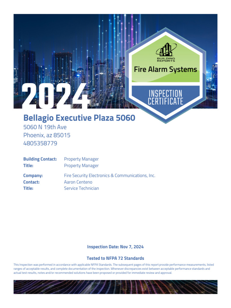 FireScan® Report For Bellagio Executive Plaza 5060 | PDF | Elevator | Power Supply
