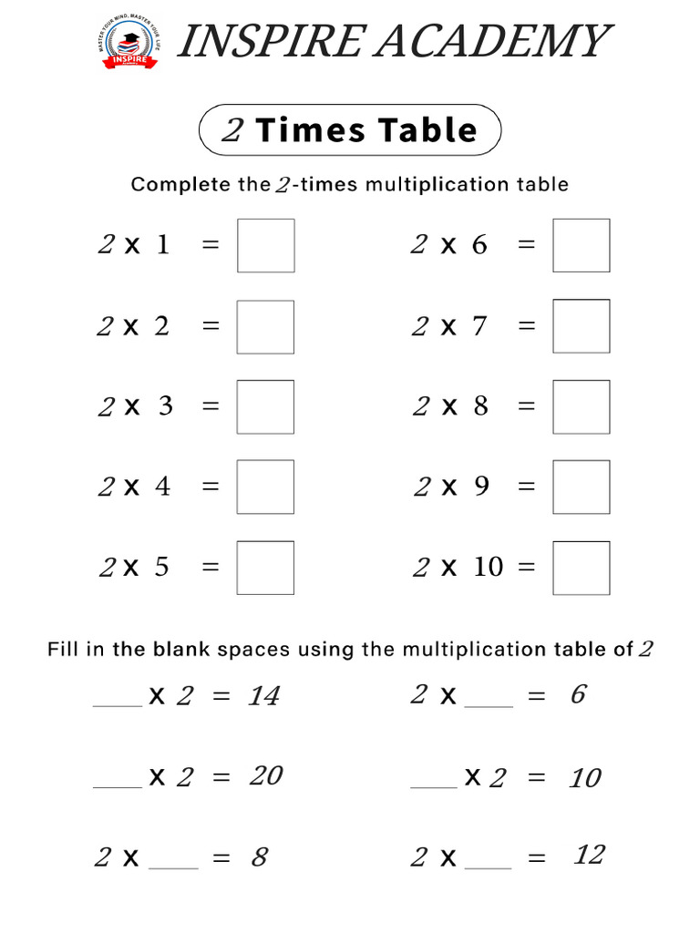 2 Times Table Worksheet | PDF