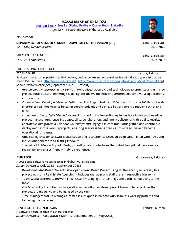 Resume - Hassaan Shariq-1-1 - 231123 - 165114 | PDF | Web Development ...
