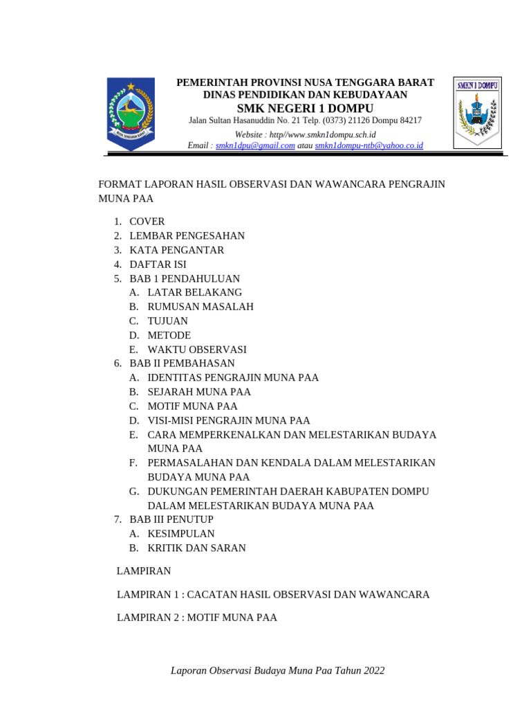 Format Laporan Observasi Dan Wawancara Muna Paa (2) | PDF