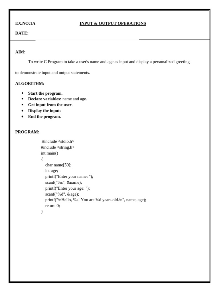Cycle 1 Ge23121 - C Programming Lab Manual Ai & DS | PDF | Computer ...