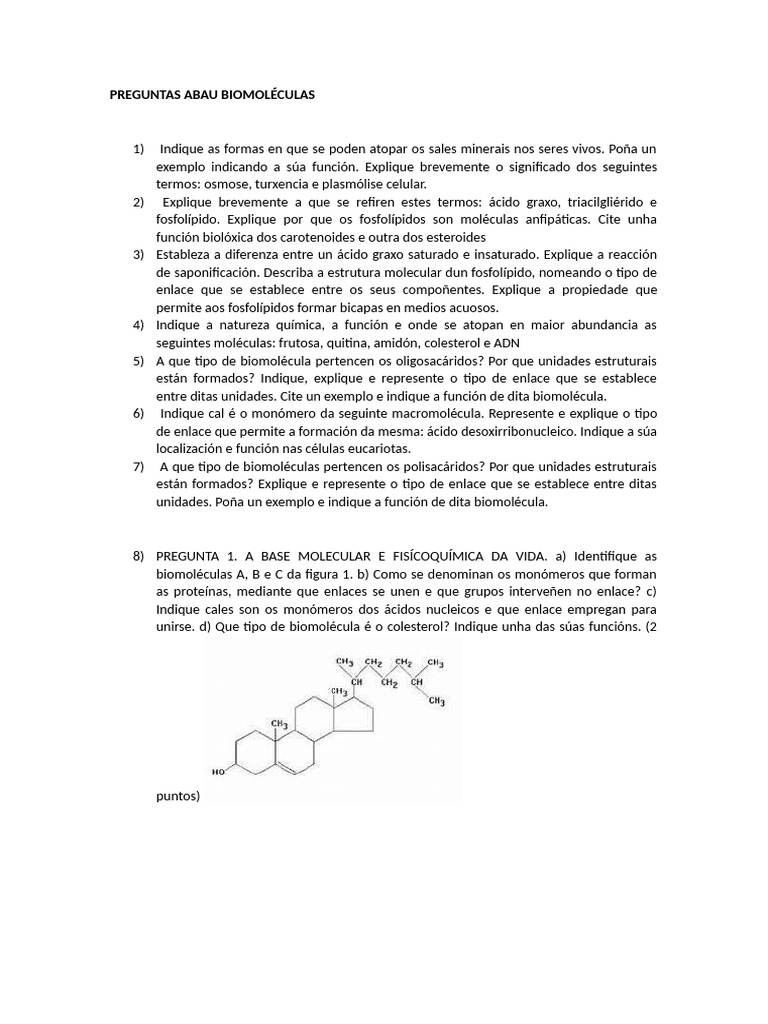 Preguntas ABAU Biomolã©culas | PDF