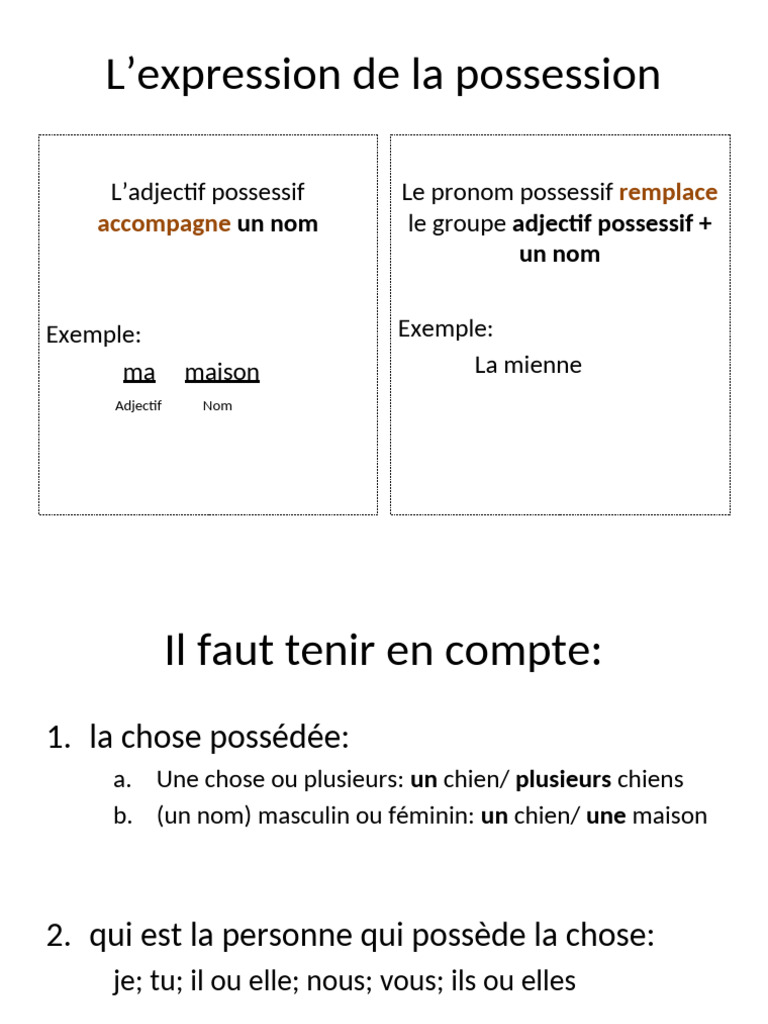 L’expression de la possession | PDF | Genre grammatical | Nombre ...