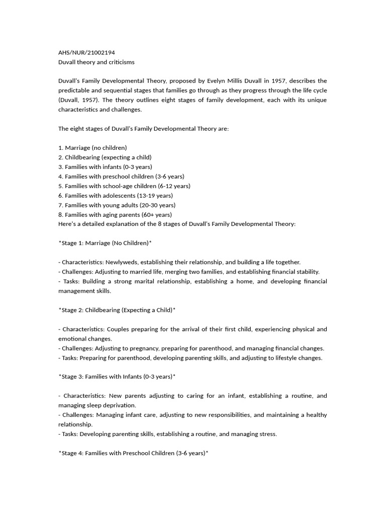 Duvall's Family Developmental Theory AHSNUR21002194. | PDF | Parenting ...