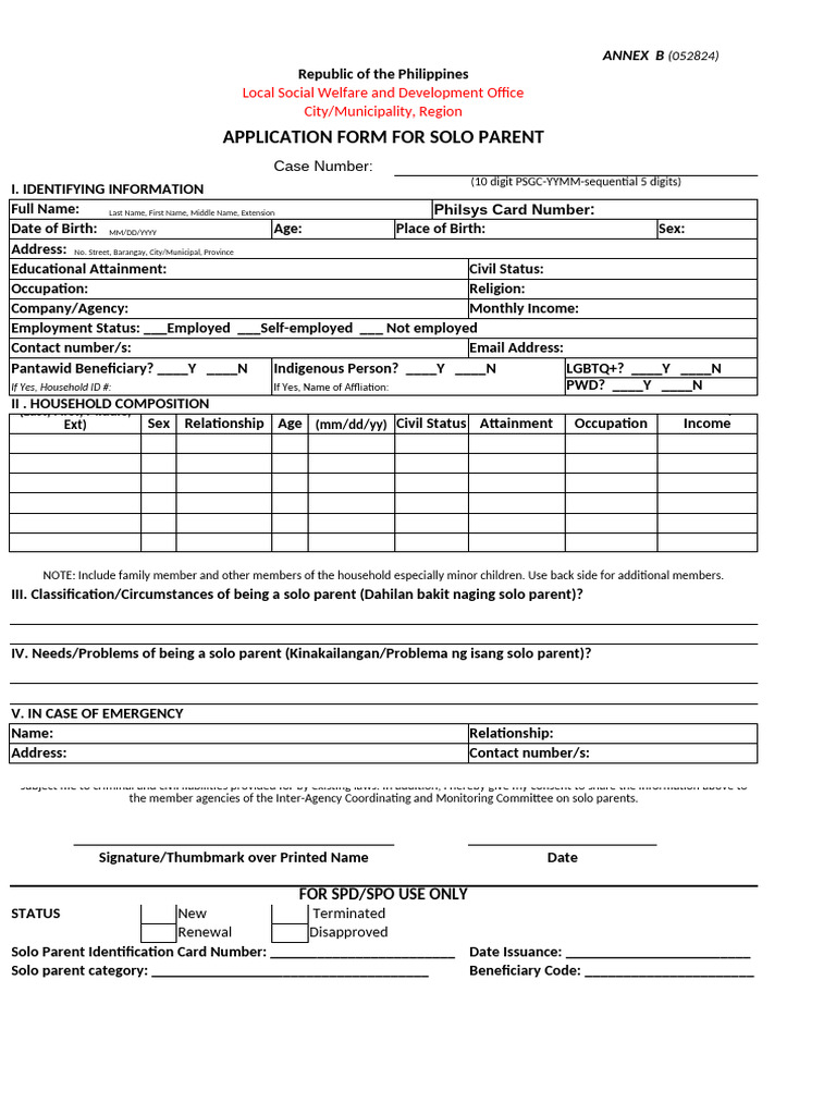 Solo Parent Application Form Philippines | PDF | Birth Certificate ...