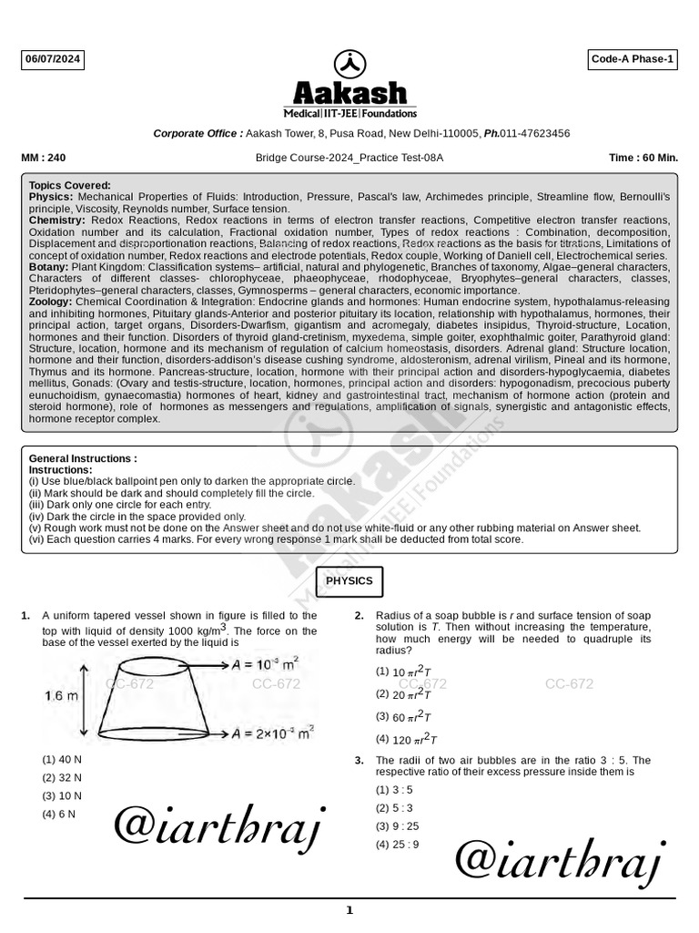 Bridge Course (P1) - 2024 PT-08A @iarthraj | PDF | Endocrine System | Pancreas