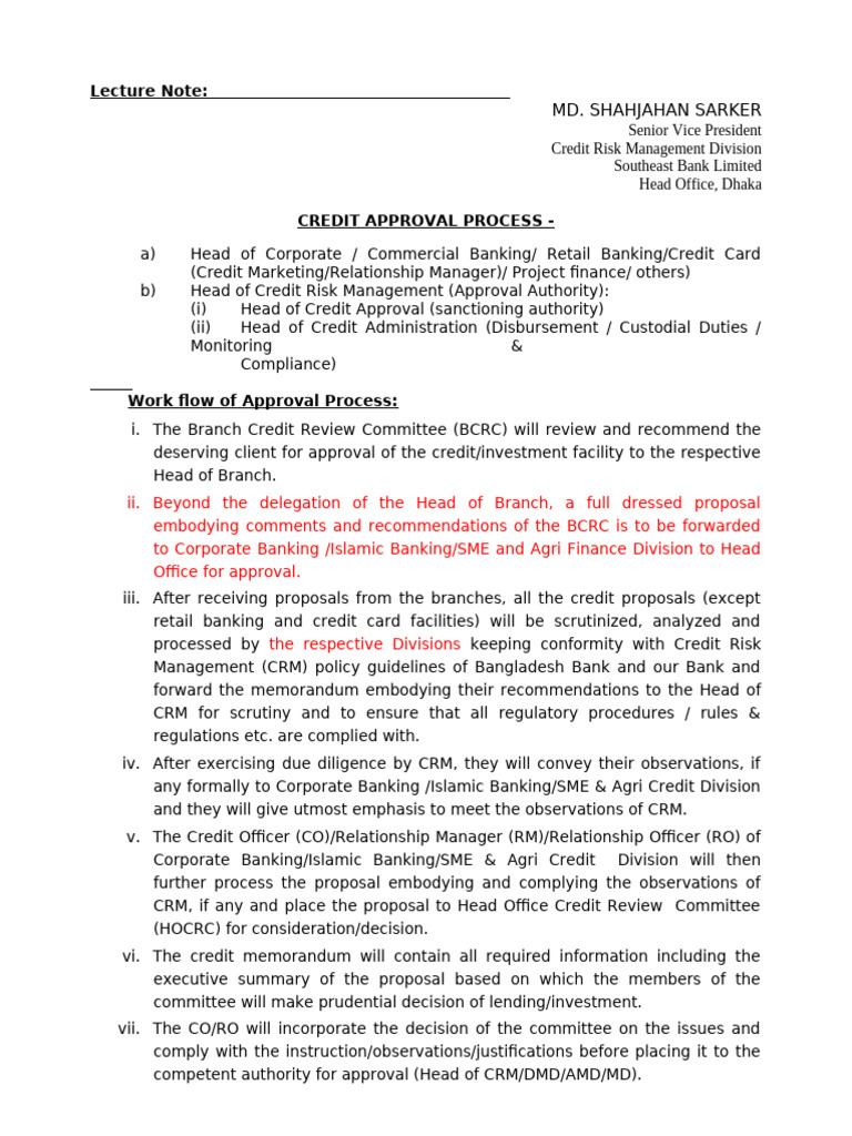 Lecture Note-Credit Approval Process-Work Flow-SS | PDF | Banks ...