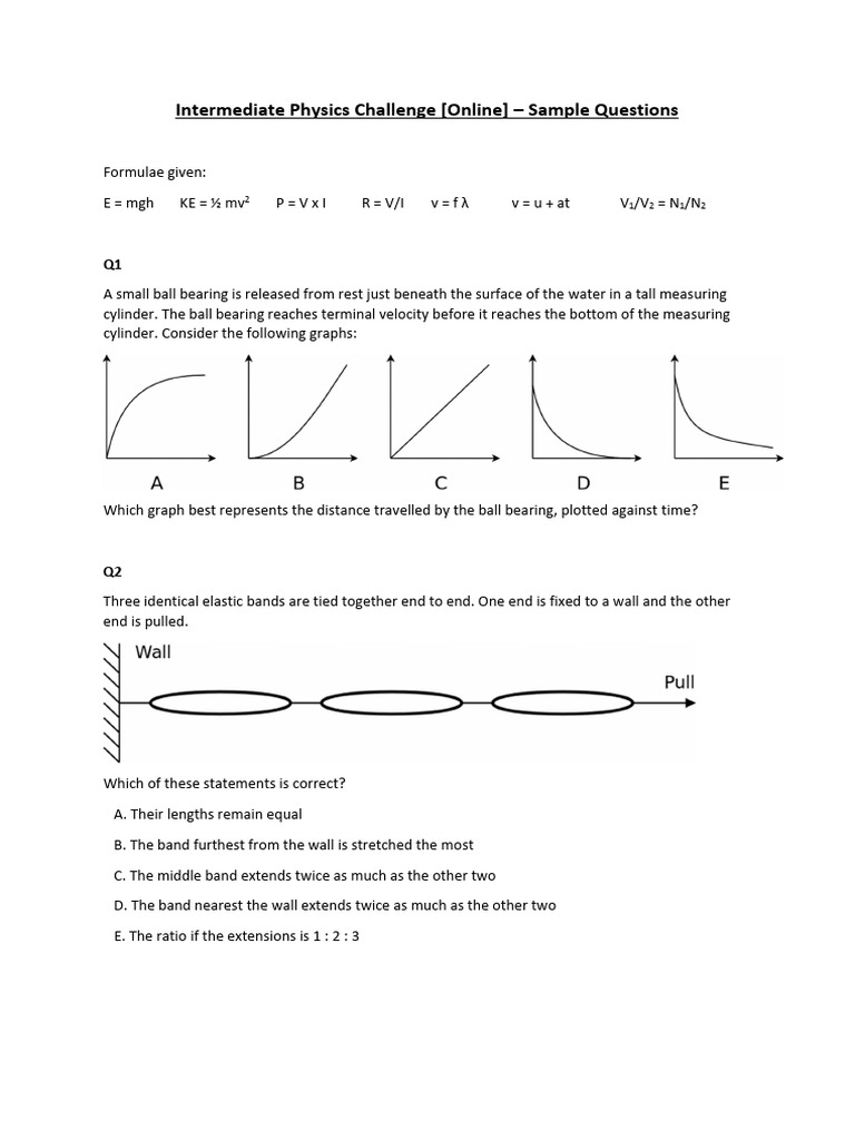 Intermediate Physics Challenge Sample Qs | PDF | Gases | Potential Energy