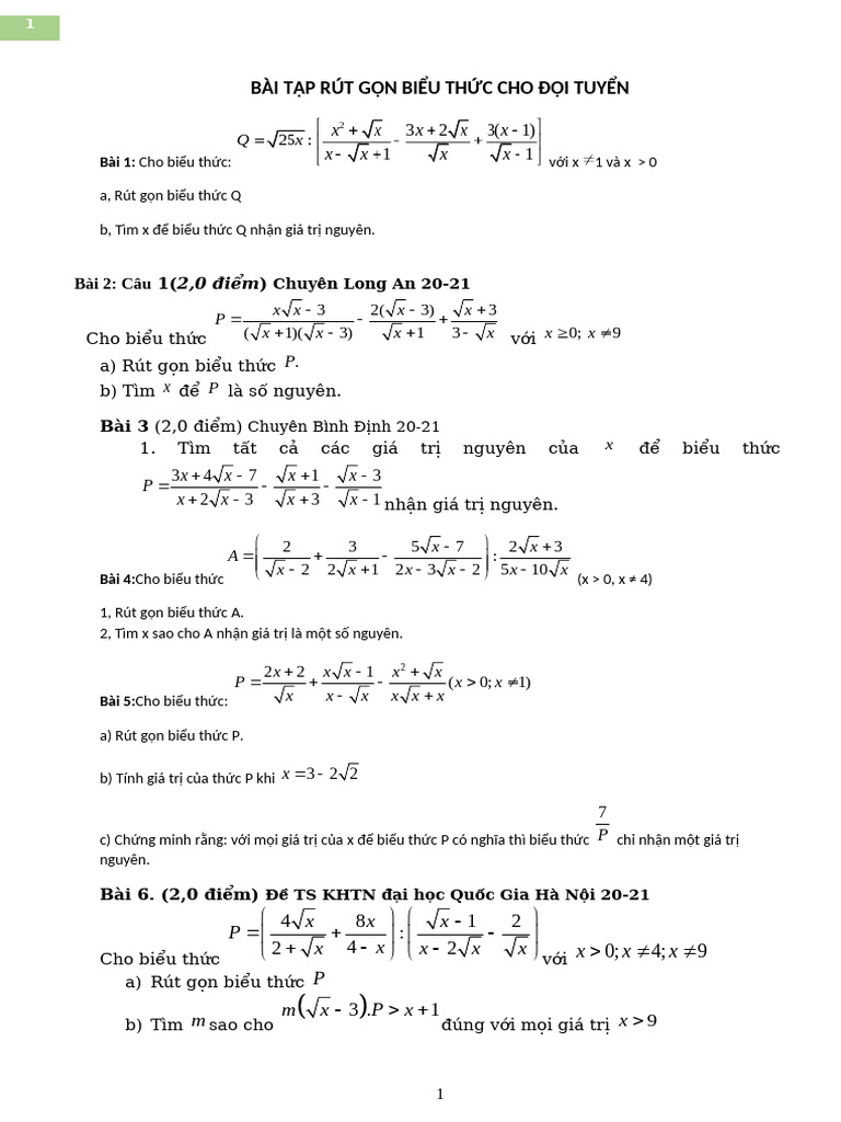 1 - HS BT Rut Gon Bieu Thuc de Thi HSG 9 | PDF