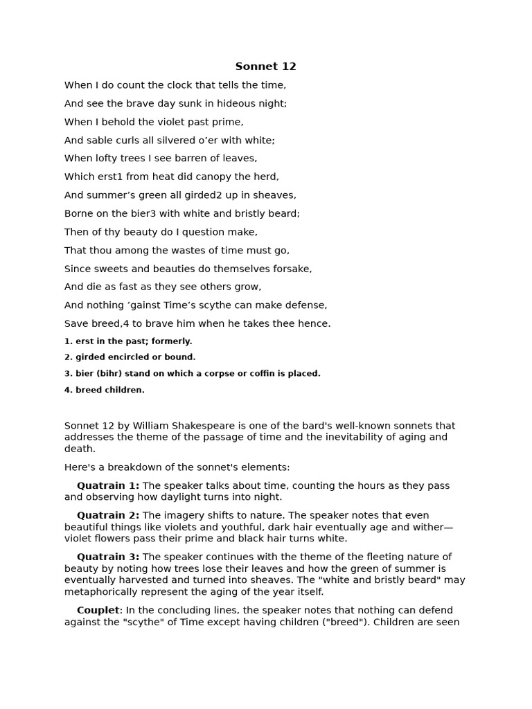 Sonnet 12 Explanation Practice | PDF | Poetry | Sonnets