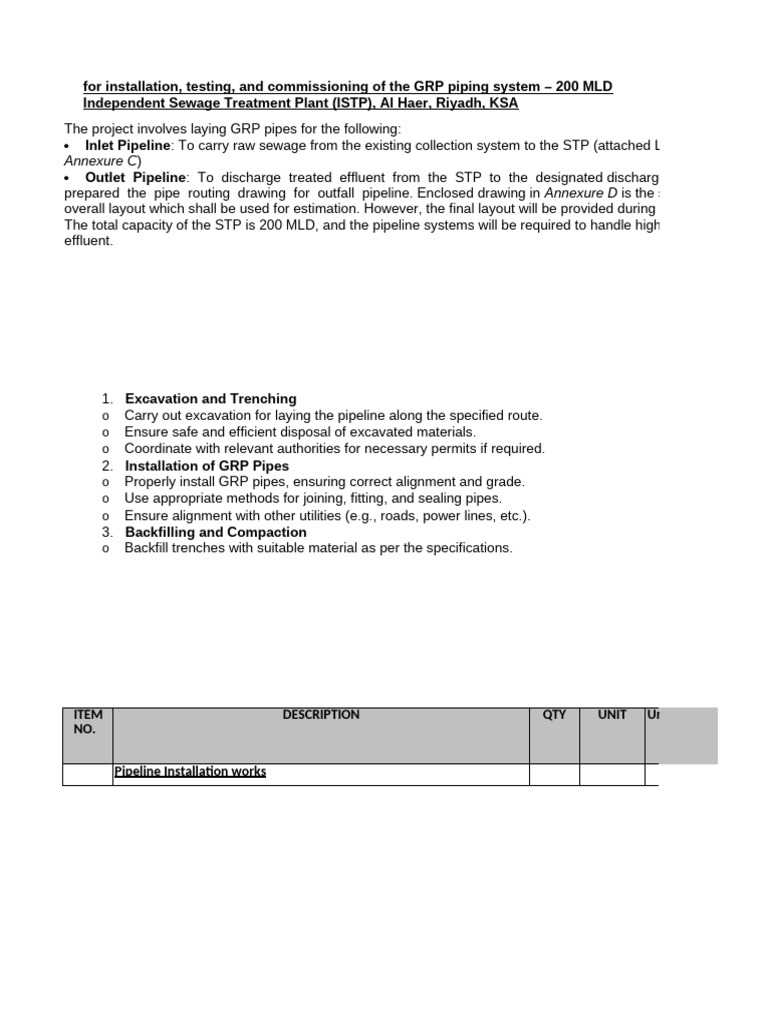 GRP Pipe Installation for ISTP Project | PDF | Pipe (Fluid Conveyance ...