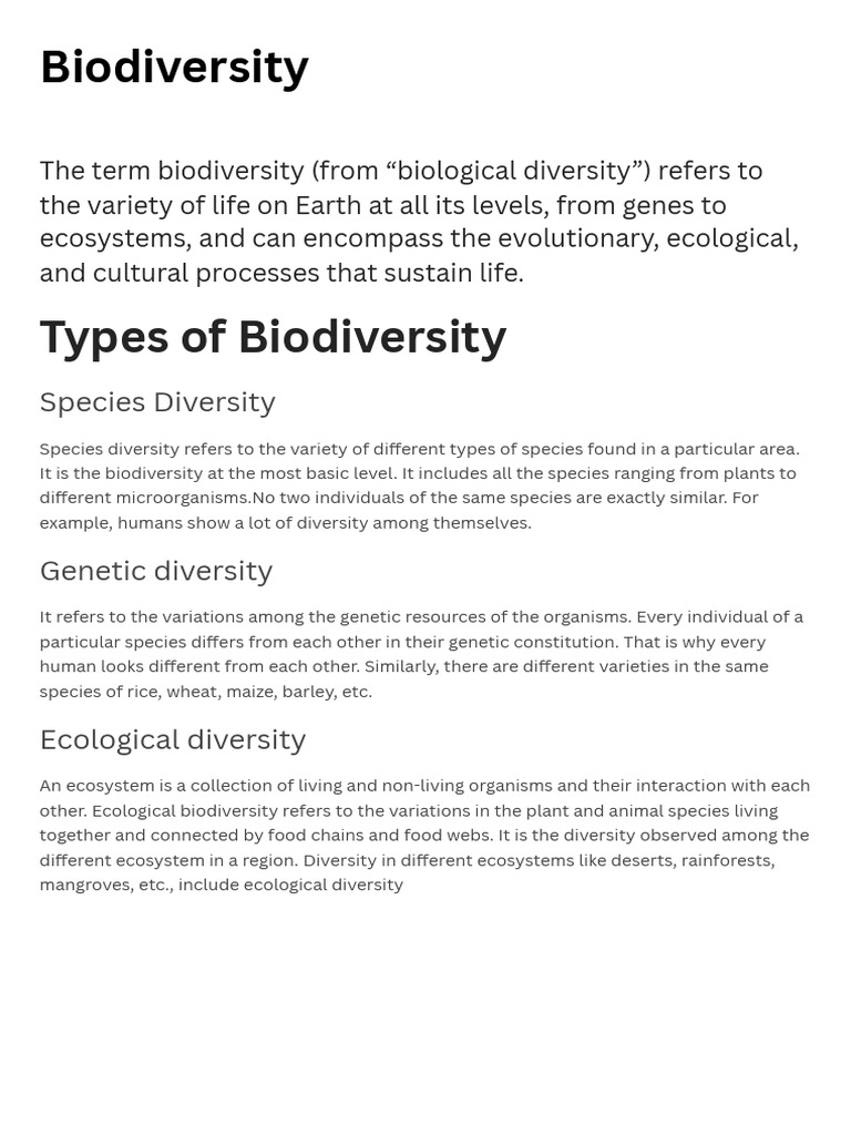 Understanding Biodiversity Types | PDF