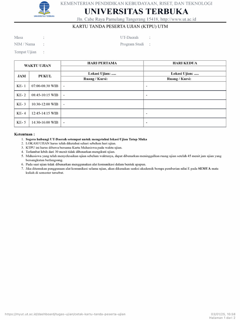Kartu Tanda Peserta Ujian | PDF