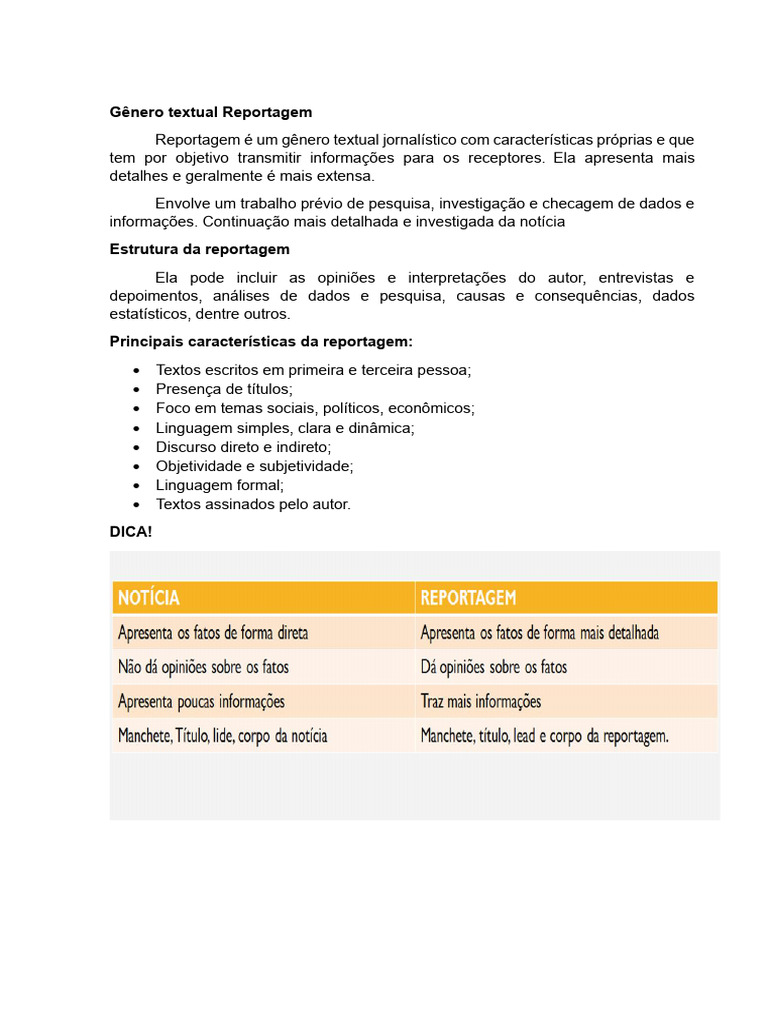 Características da Reportagem Jornalística | PDF