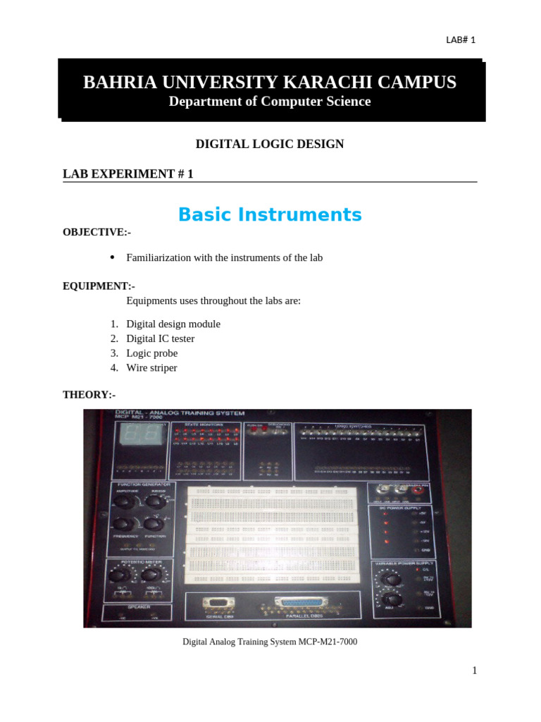 LAB 1 Basic Instruments 09102024 105113am | PDF | Logic Gate | Electronic Circuits