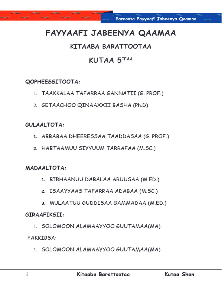 Fayyaa Fi Jabeenya Qaama Kutaa 5ffaa | PDF