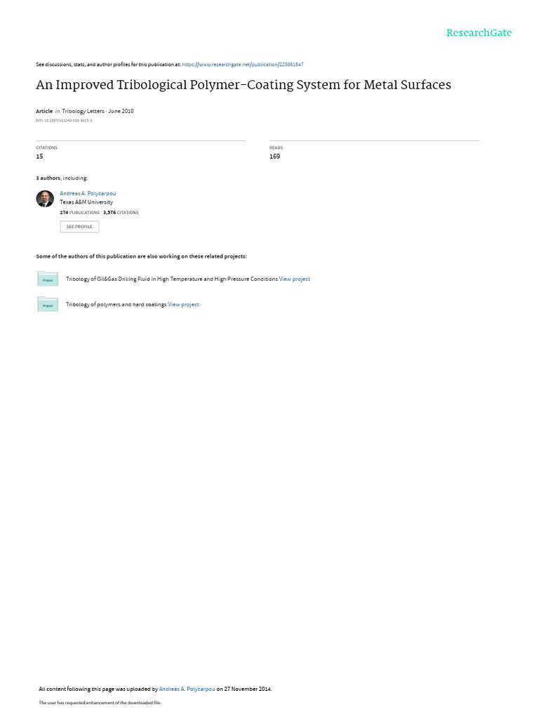 ZHANG - An Improved Tribological Polymer-Coating System | PDF | Wear | Lubricant