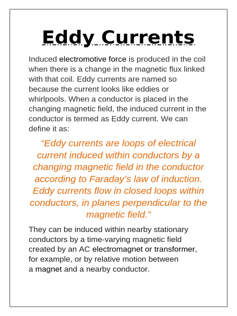 Eddy Currents | PDF | Electromagnetic Induction | Electric Current