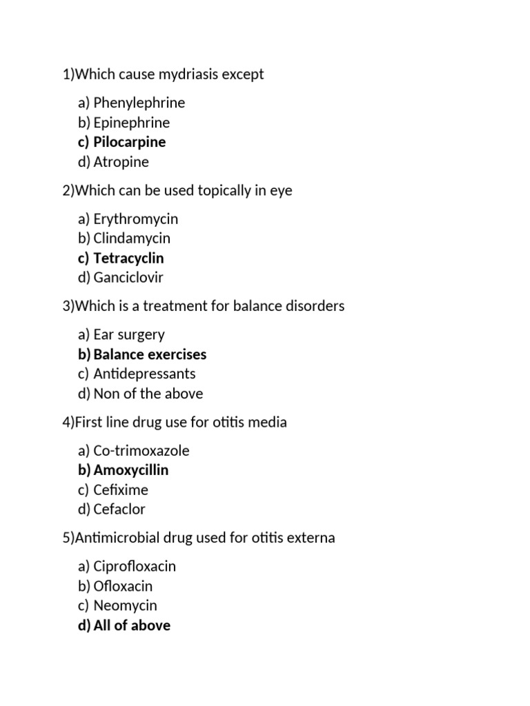 Eye and Ear Drug Quiz Questions | PDF