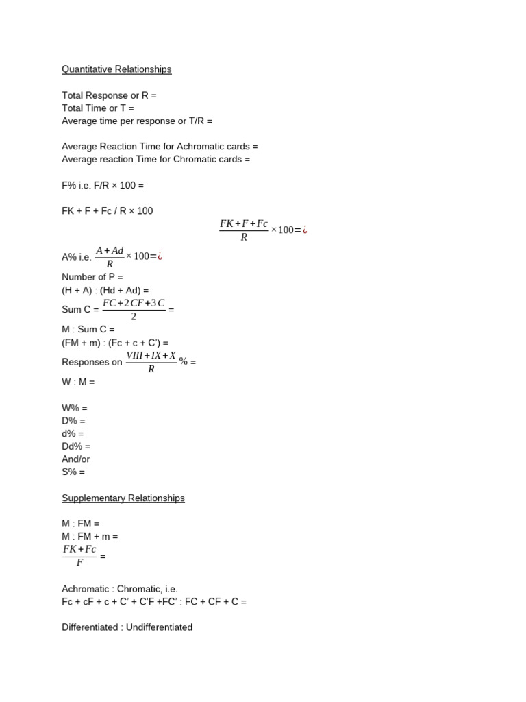 Quantitative Analysis of Rorschach Responses | PDF