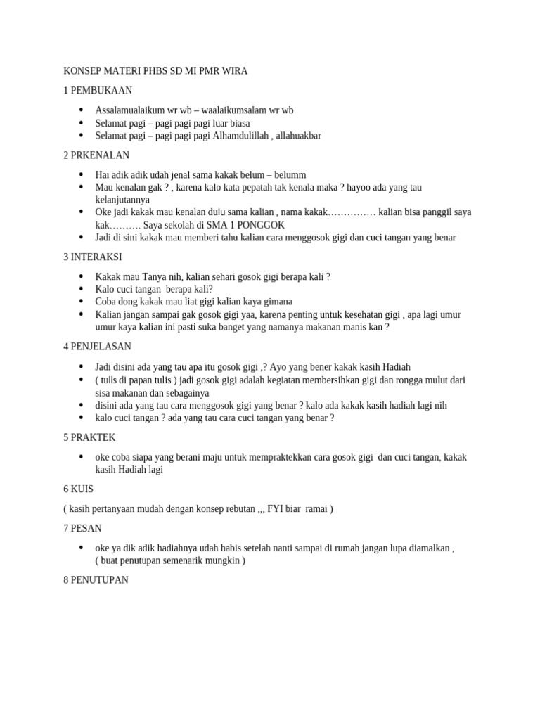 Konsep Materi Phbs SD Mi PMR Wira | PDF