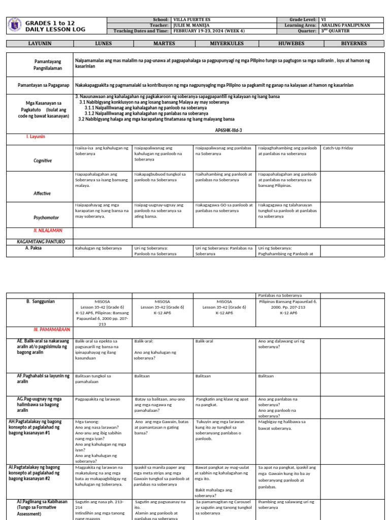 DLL_ARALING PANLIPUNAN 6_Q3_W4 | PDF
