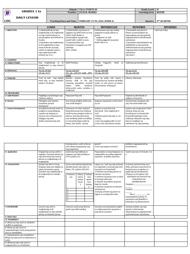 DLL_MAPEH 4_Q3_W4 | PDF