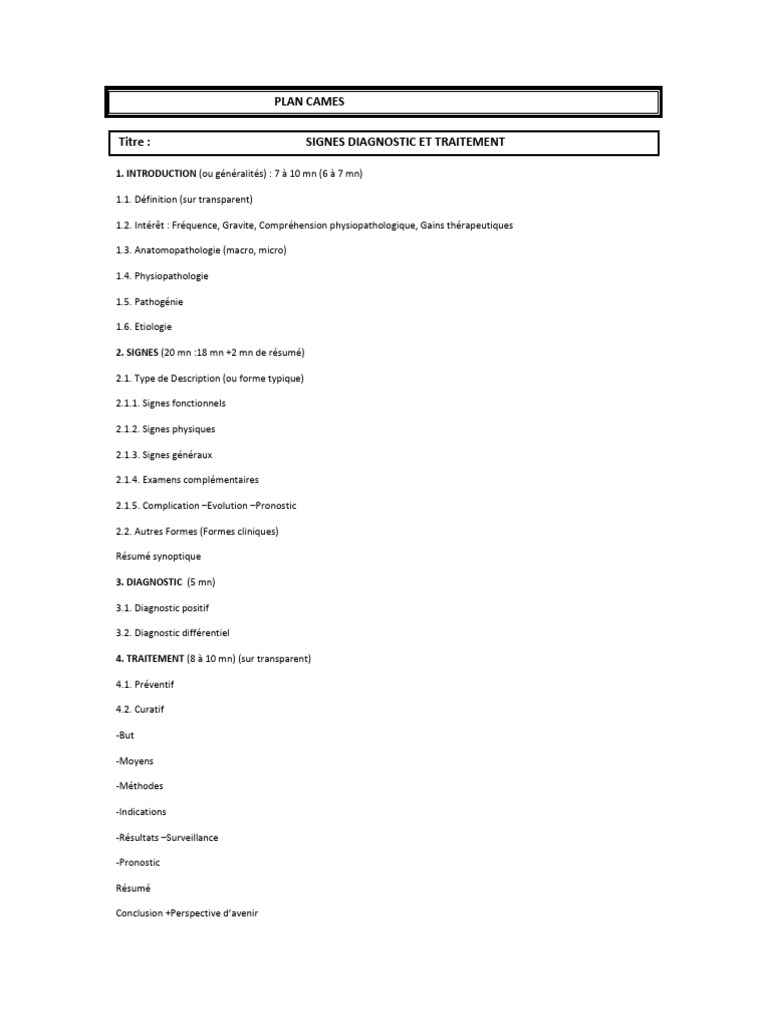 Plan CAMES : Diagnostic et Traitement | PDF