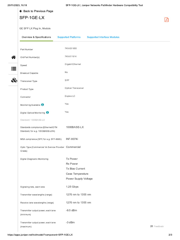 SFP-1GE-LX - Juniper | PDF