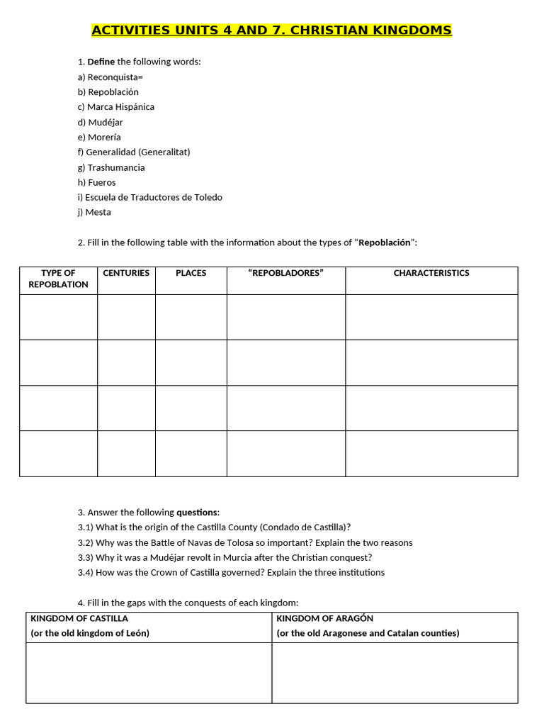 Christian Kingdoms: Reconquista Activities | PDF